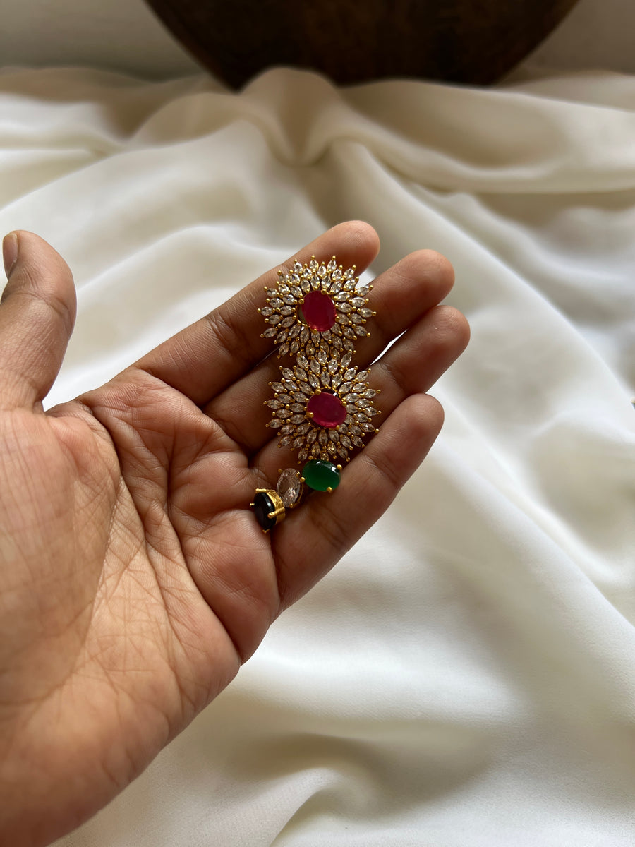 Ad flower jumbo studs with interchangeable centre stone – House of Jhumkas