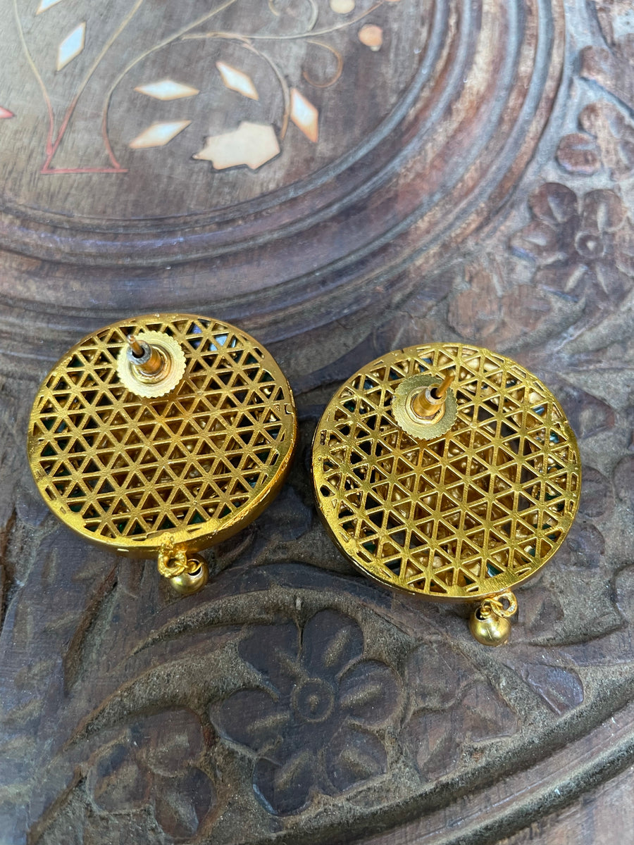 Emerald Lakshmi jumbo studs – House of Jhumkas