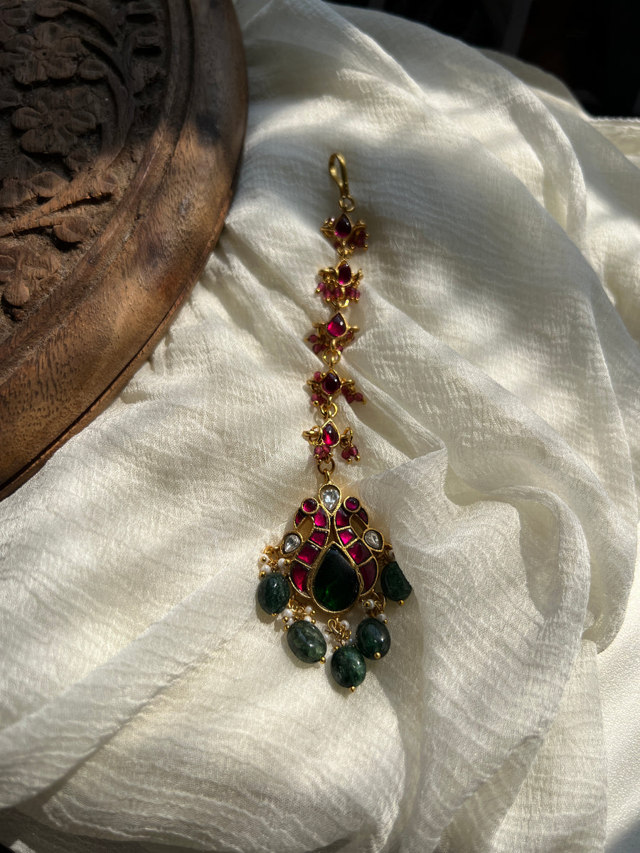 Dual peacock Kundan nethi chutti – House of Jhumkas