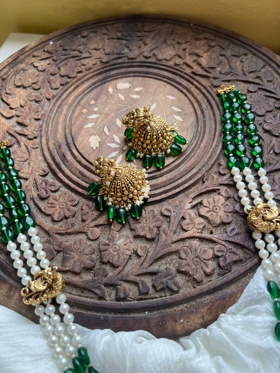 Nagas Lakshmi pendant in semi precious bead maala with jhumkas – House ...