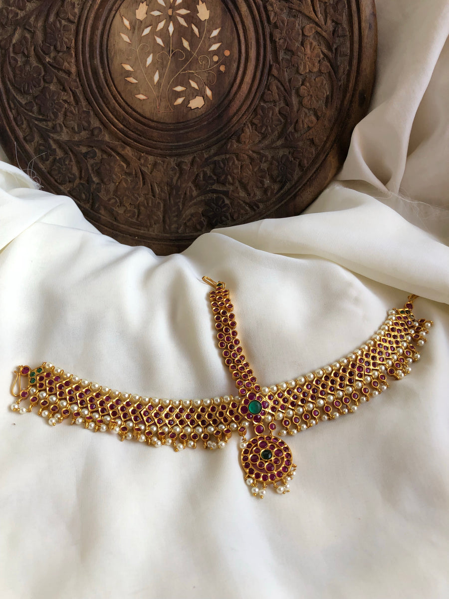 Kemp vintage bridal 3 line nethi chutti – House of Jhumkas