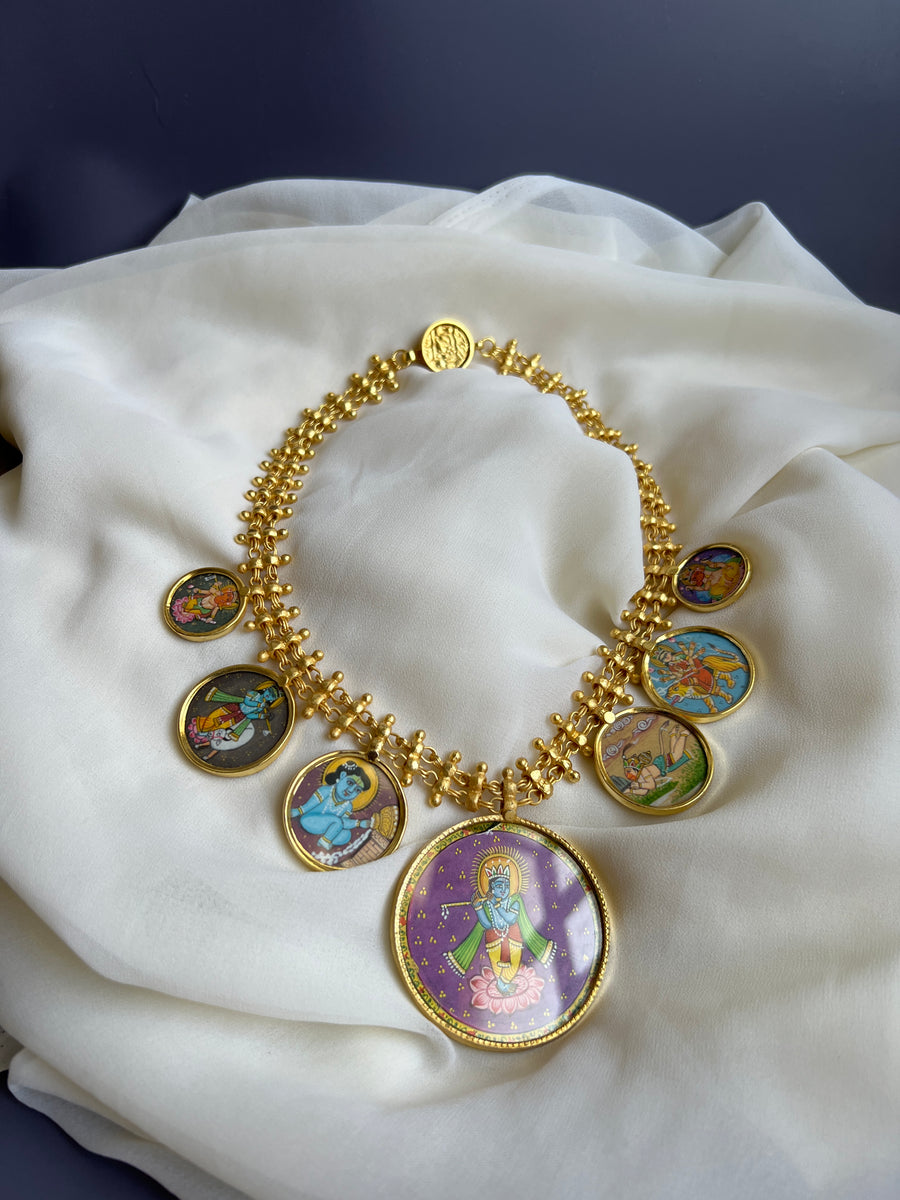 Amrapali inspired hand painted temple necklace – House of Jhumkas